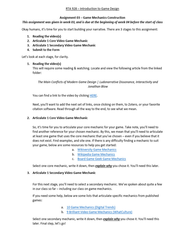 Assignment 03 - Game Mechanics (f2020) | PDF
