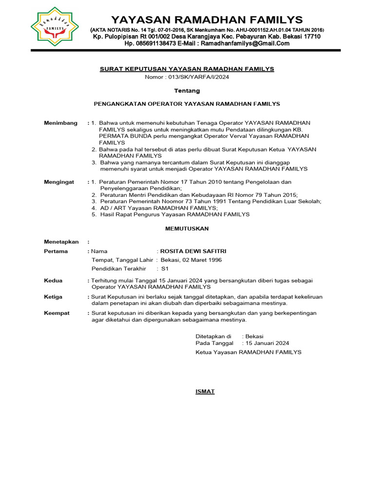 SK Operator Yayasan Ash-Shaffat Nina | PDF