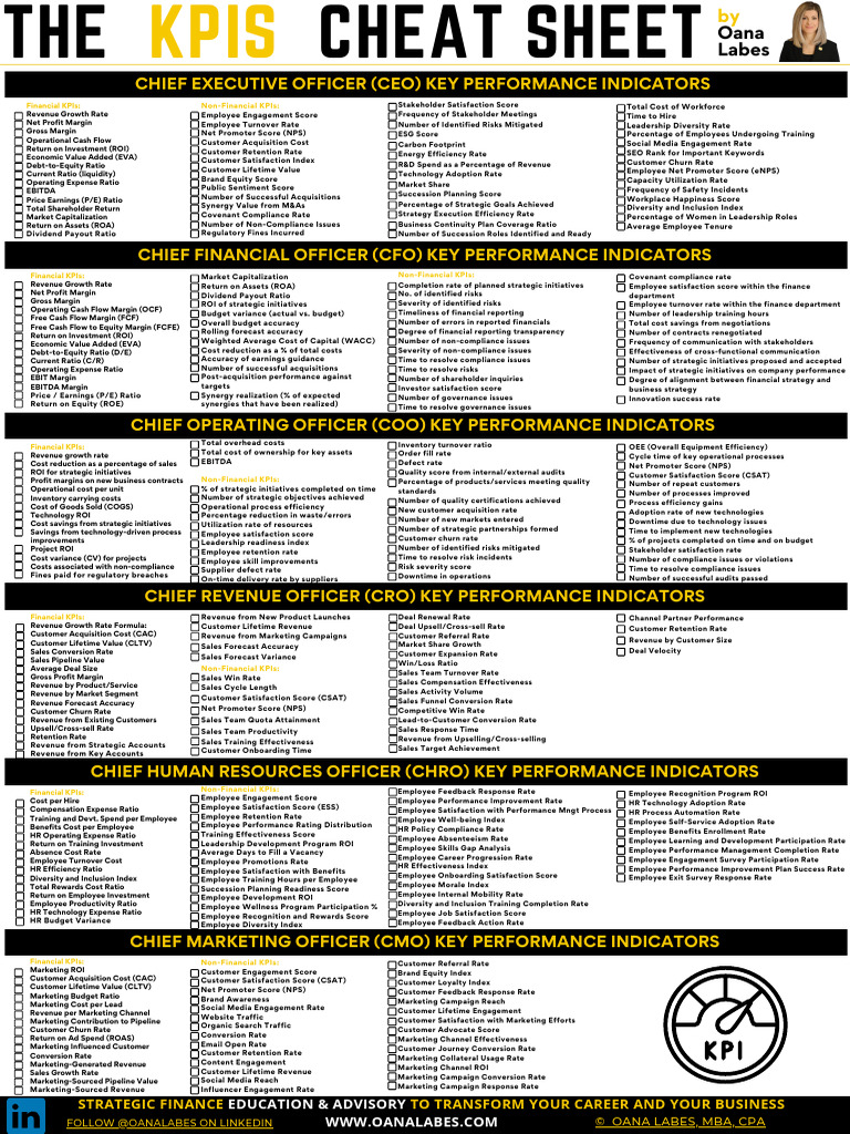 The KPIs Cheat Sheet - Oana Labes, MBA, CPA | PDF | Return On Investment | Performance Indicator