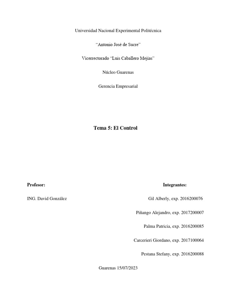 El Control (Tema 5) | PDF | Calidad (comercial) | Presupuesto