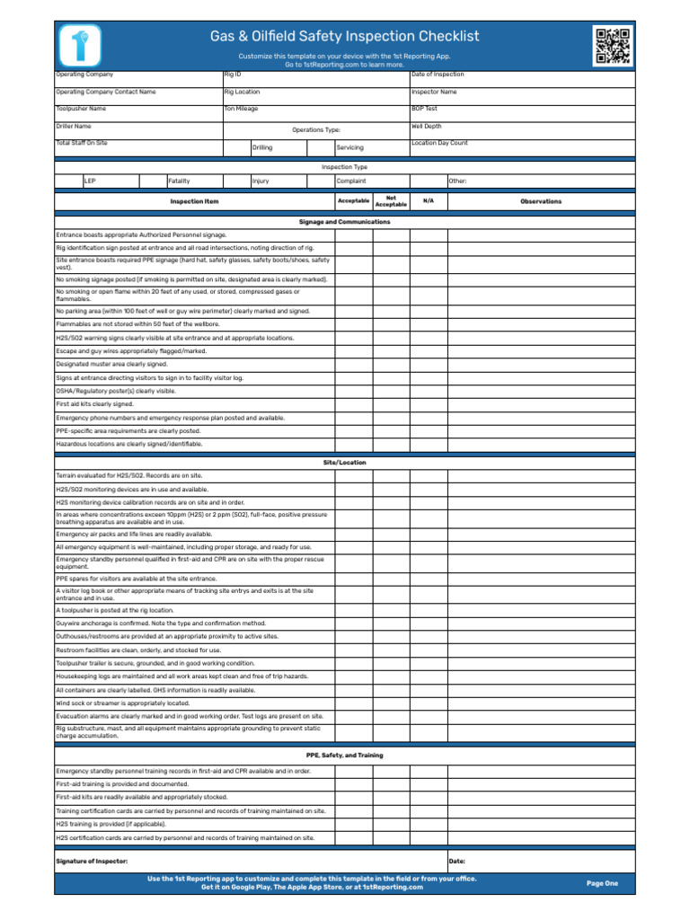 Oilfield Safety Inspection Checklist | PDF | Stairs | Personal ...