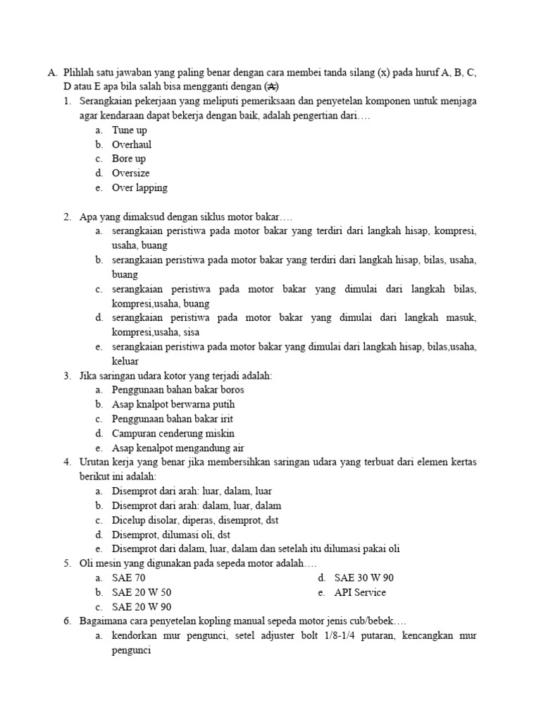 Soal Teknik Sepeda Motor | PDF