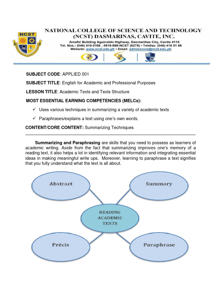 Q1. W3. Summarizing Techniques | PDF | Abstract (Summary) | Communication