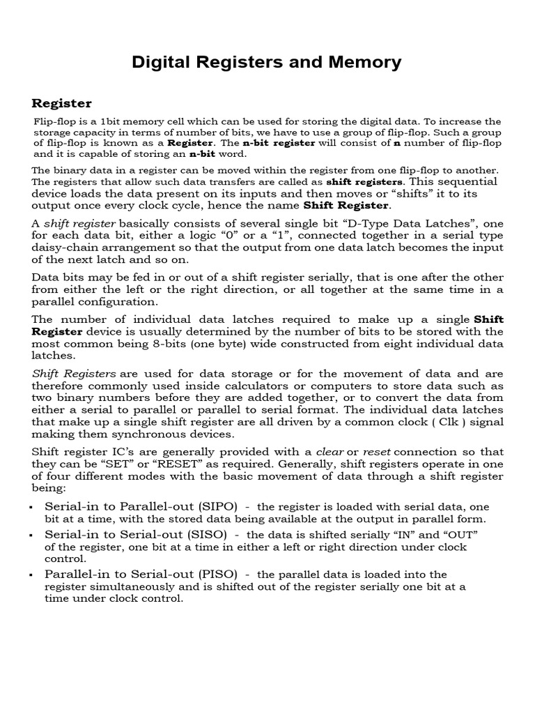 Digital Registers and Memory | PDF | Random Access Memory | Computer Data Storage