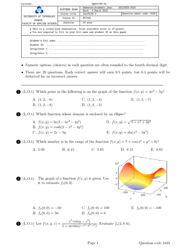 Calculus 2 Midterm Exam | PDF | Mathematical Analysis | Mathematical Physics
