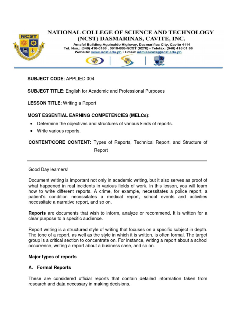Q2. W5-6. Types of Reports, Technical Report, and Structure of Report ...