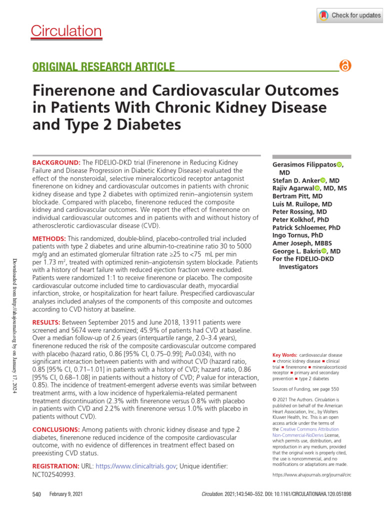 Filippatos Et Al 2020 Finerenone and Cardiovascular Outcomes in ...