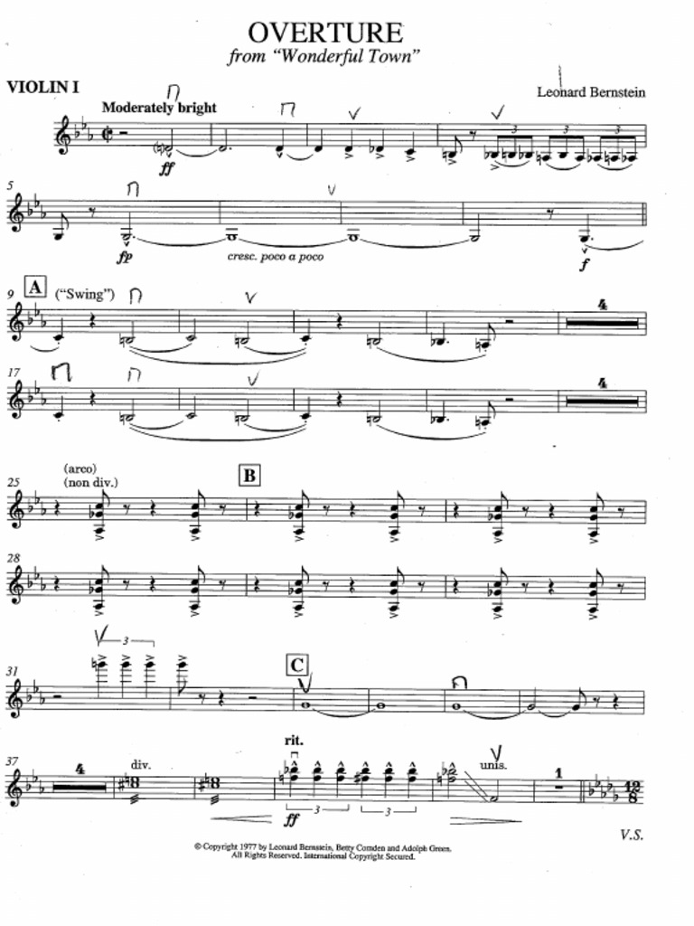 Bernstein - Wonderful Town Ouverture - Violin I | PDF