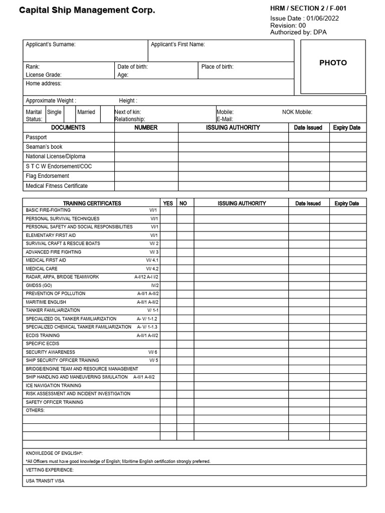 Application Form | PDF | Ships | Shipping