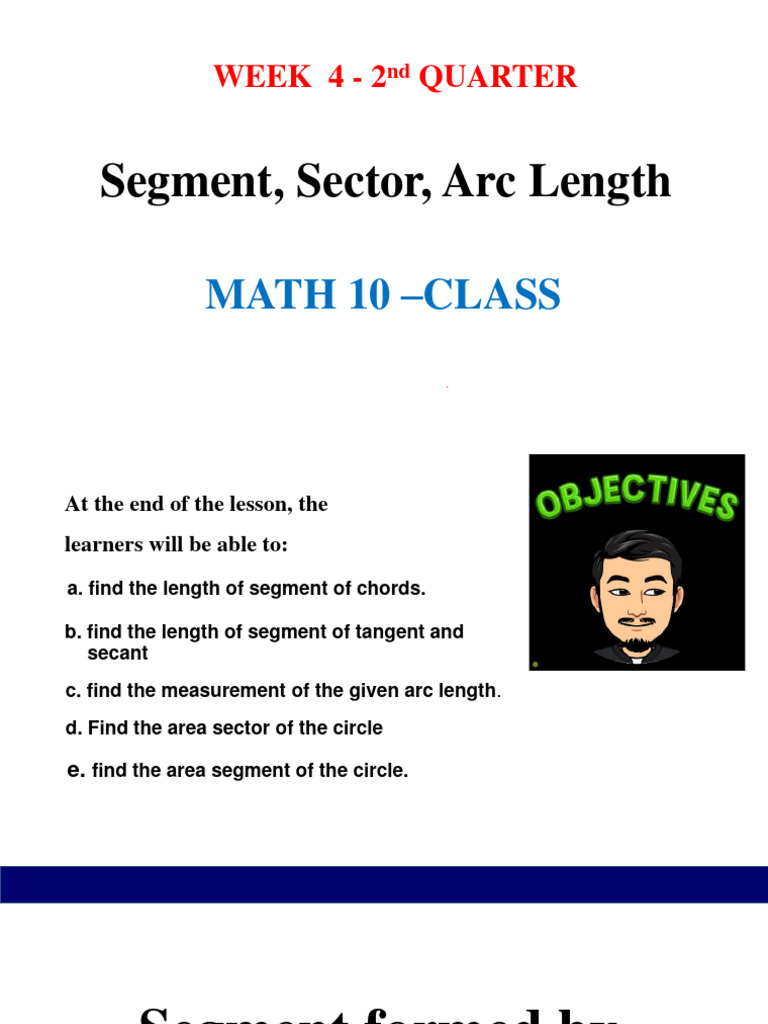 Week 4 Segment Sector Arc Length Pdf Area Circle