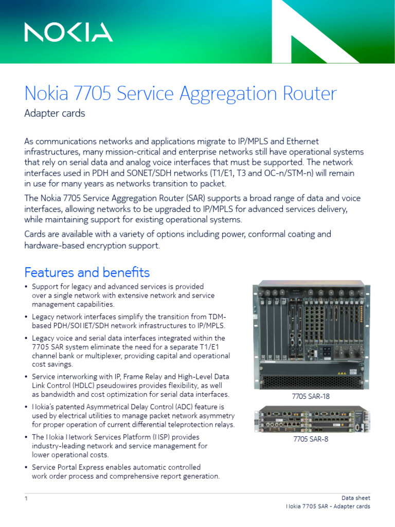 Nokia 7705 SAR Adapter Cards Data Sheet EN | PDF | Computer Network | Networking