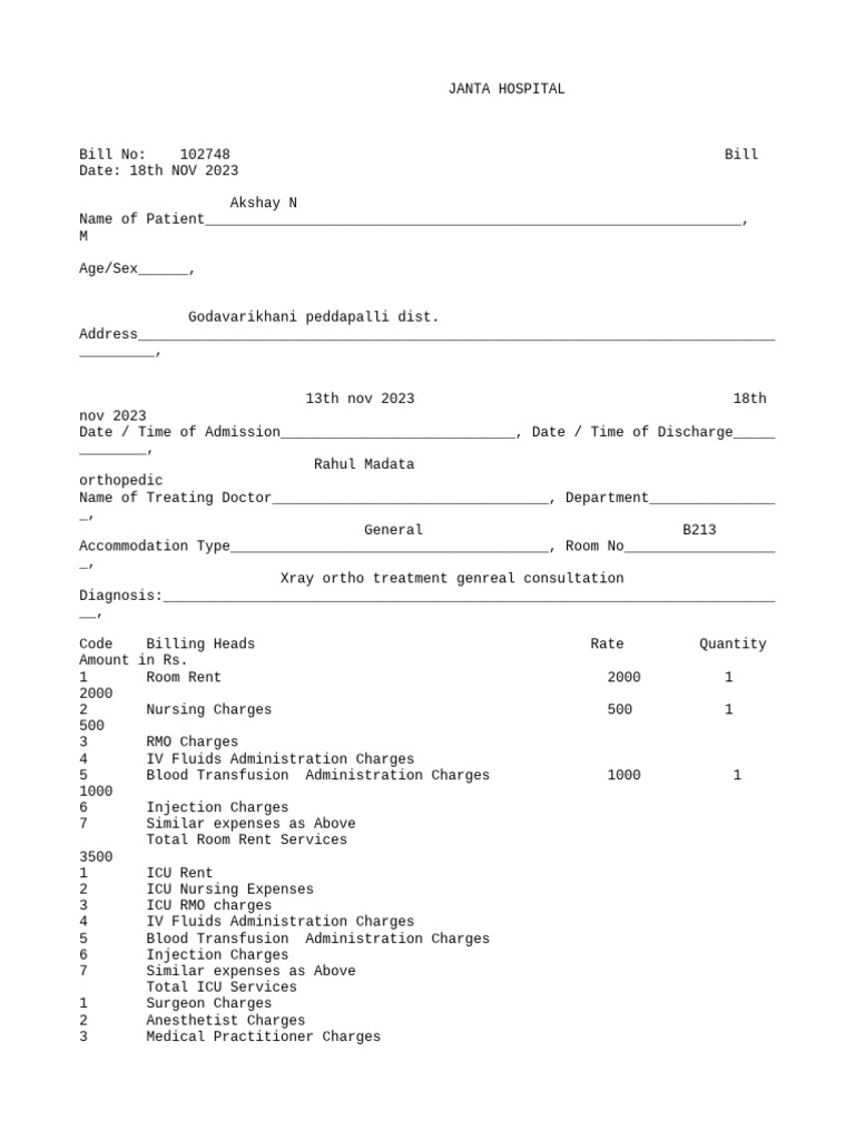 Final HOSPITAL BILL FORMAT PDF | PDF