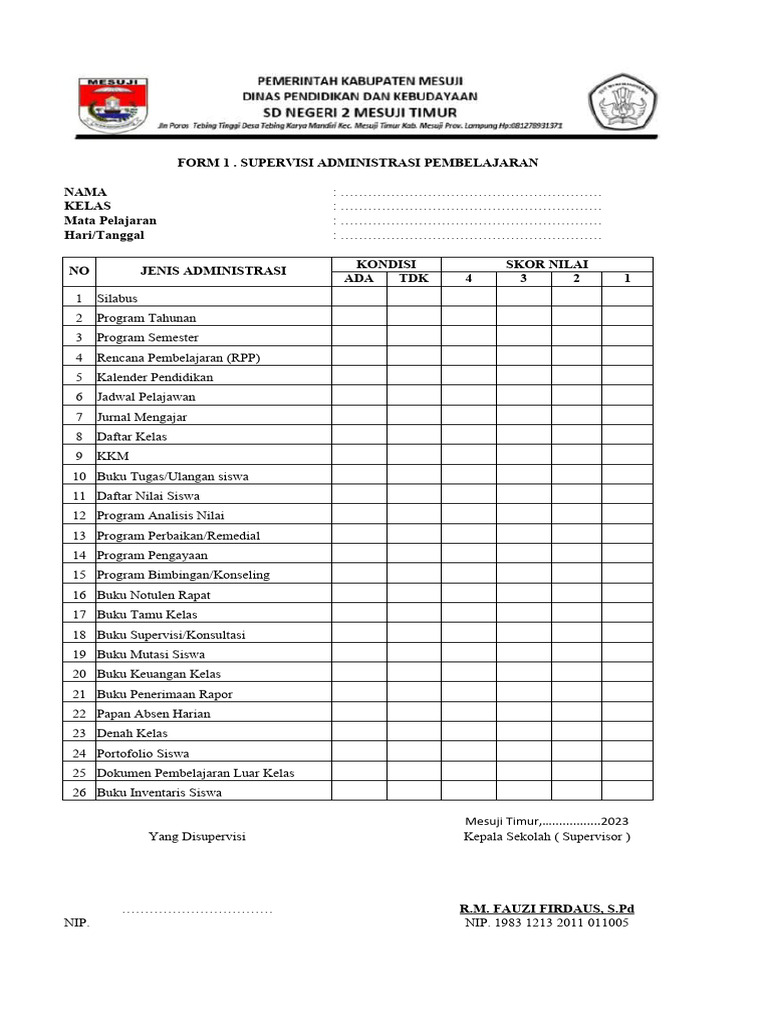 Supervisi Kepala Sekolah Tahun 2023 | PDF