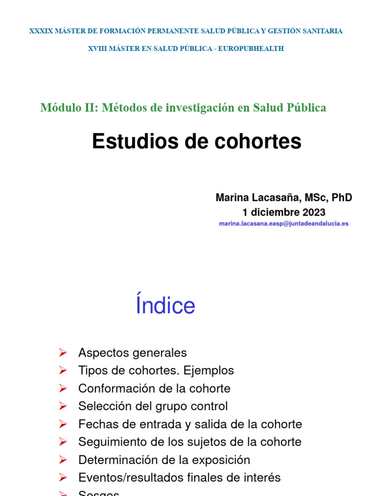 Estudios de Cohorte 2023pdf | PDF | Estudio de cohorte | Parcialidad