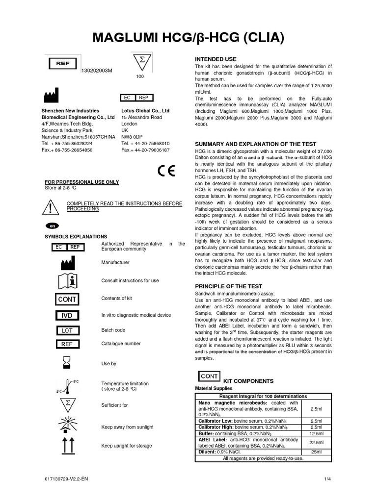 Snibe Maglumi HCG Beta HCG Clia | PDF | Human Chorionic Gonadotropin ...
