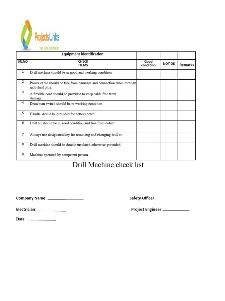 Drill Machine Checklist | PDF