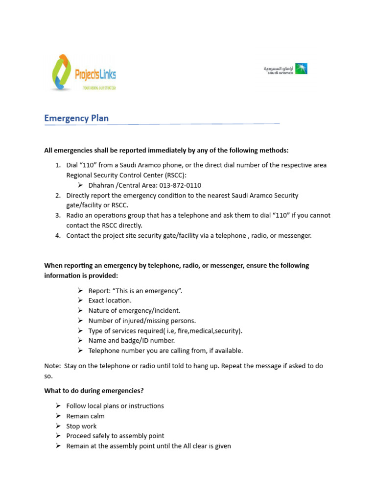 Aramco Emergency Plan | PDF