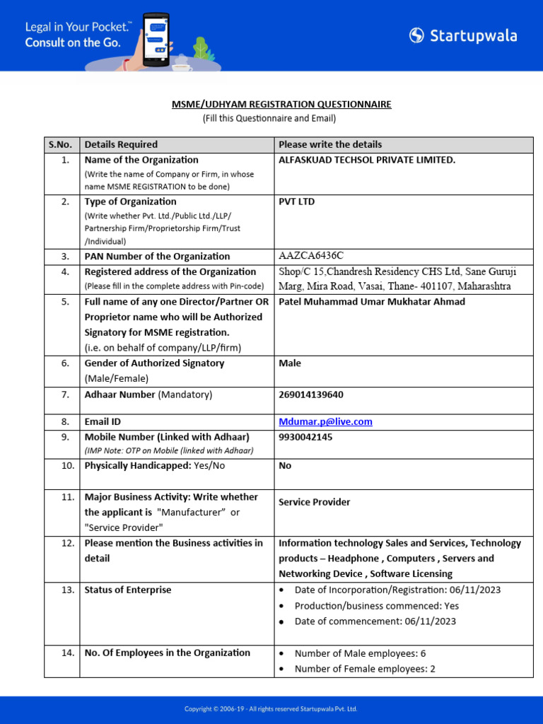 A) MSME Questionnaire | PDF | Revenue | Business