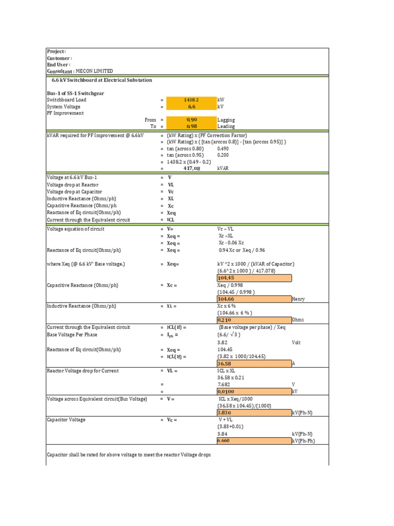 MV cap reactor calculation | PDF