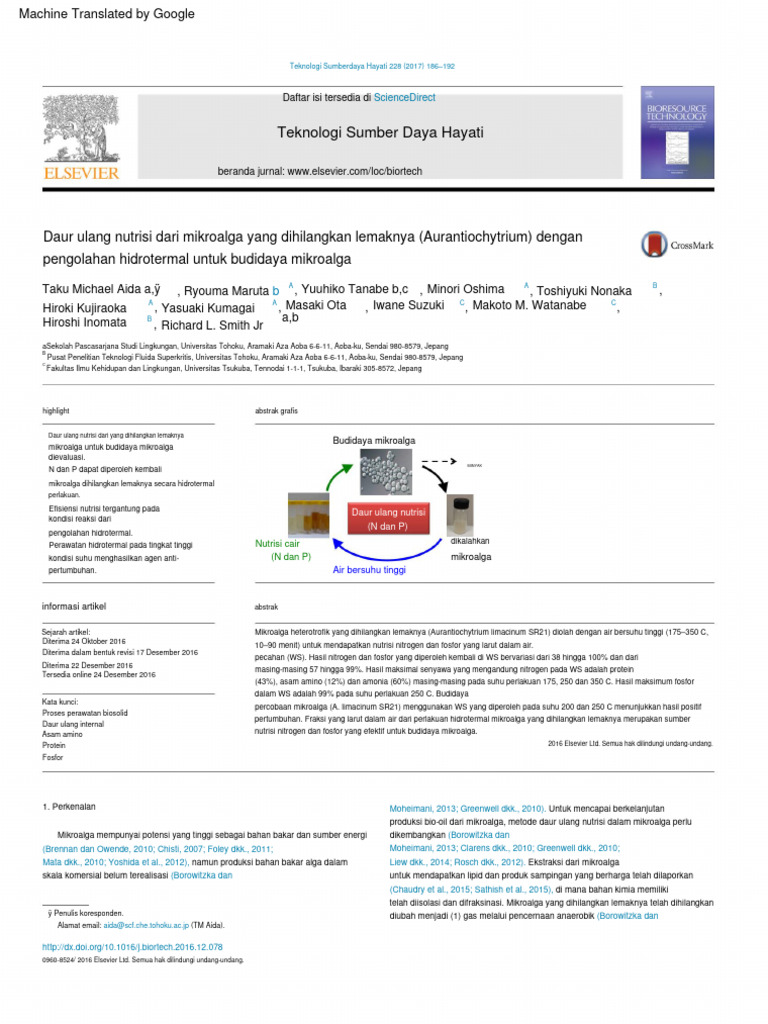 Aida 2017 - Nutrient Recycle From Defatted Microalgae (Aurantiochytrium ...