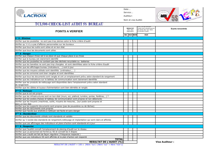 Checklist d'Audit 5S pour Bureaux | PDF | Informatique