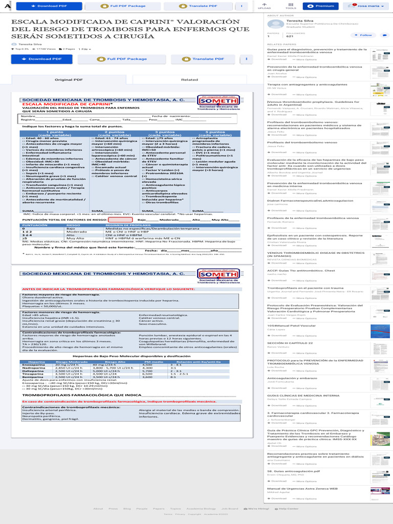 Escala Modificada de Caprini para Riesgo Quirúrgico | PDF | Cuidado de ...