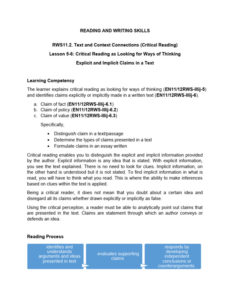 CORE 001 3rd Quarter - Lesson 5-6 | PDF | Thought | Learning