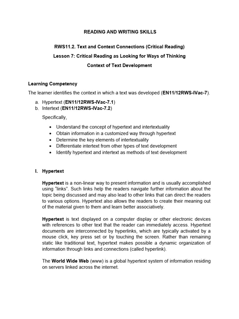 CORE 001 4th Quarter - Lesson 7 | PDF | Hyperlink | World Wide Web