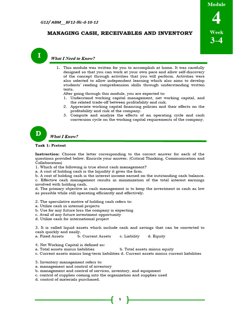 Module Business Finance Week 4 Pdf Working Capital Balance Sheet