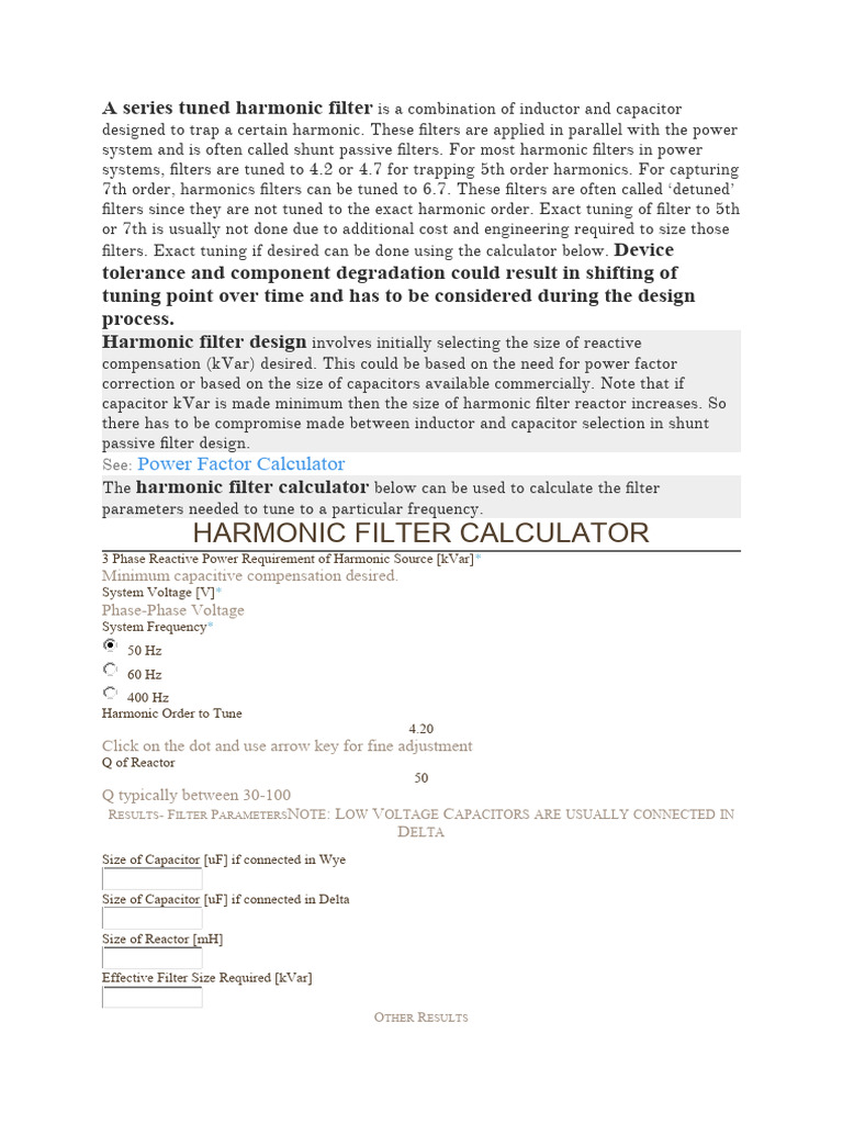 A Series Tuned Harmonic Filter | PDF | Inductor | Capacitor