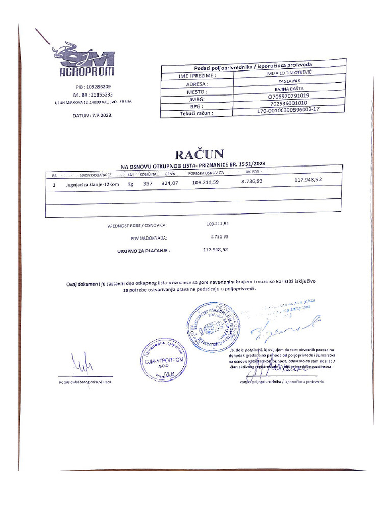 07.07.racun I Otkupni | PDF