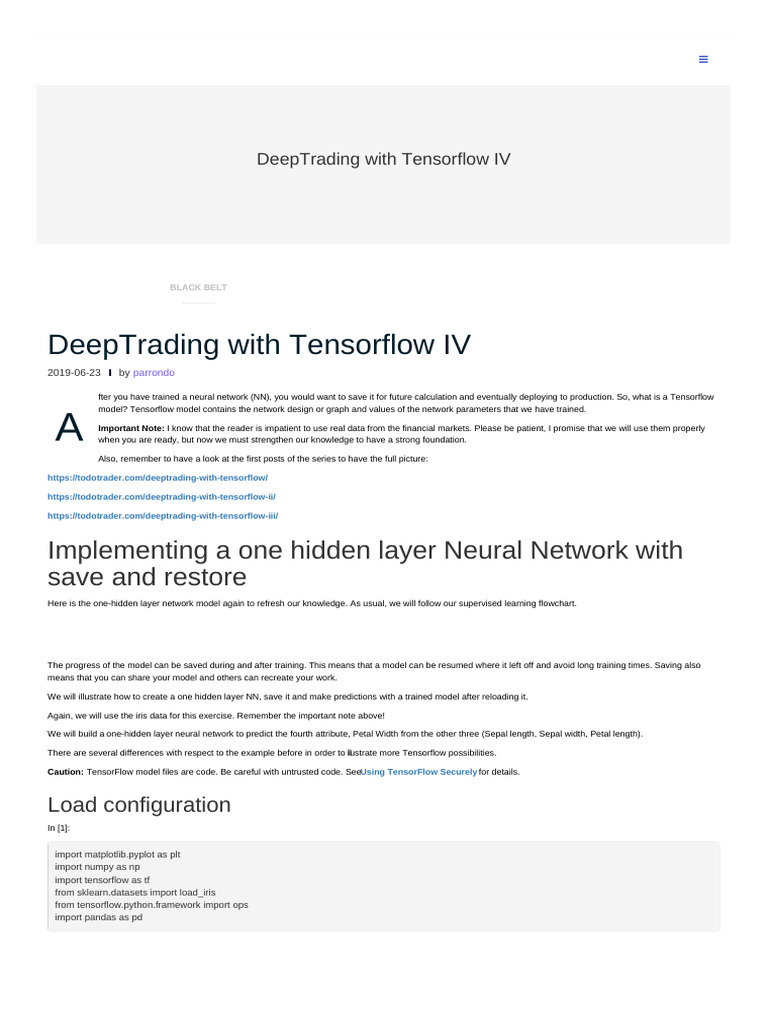 DeepTrading With TensorFlow 4 - TodoTrader | PDF | Artificial Neural Network | Parameter ...