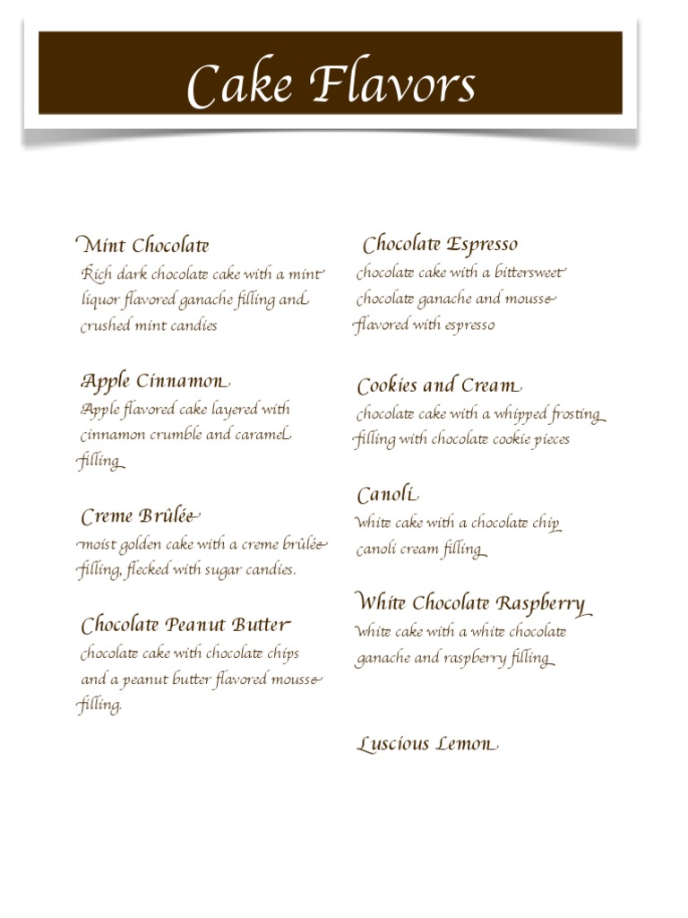 Delicious Cake Flavor Options List | PDF