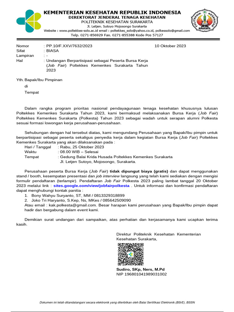 Undangan Job Fair Poltekkes 2023 | PDF