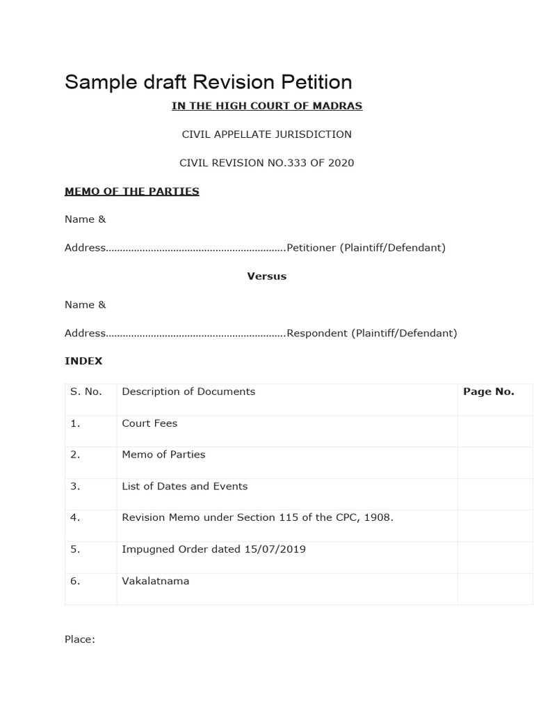 Sample Draft Revision Petition | PDF | Lawsuit | Witness