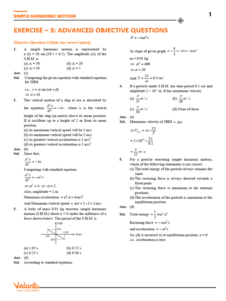 SHM Ex-3 | PDF | Oscillation | Acceleration