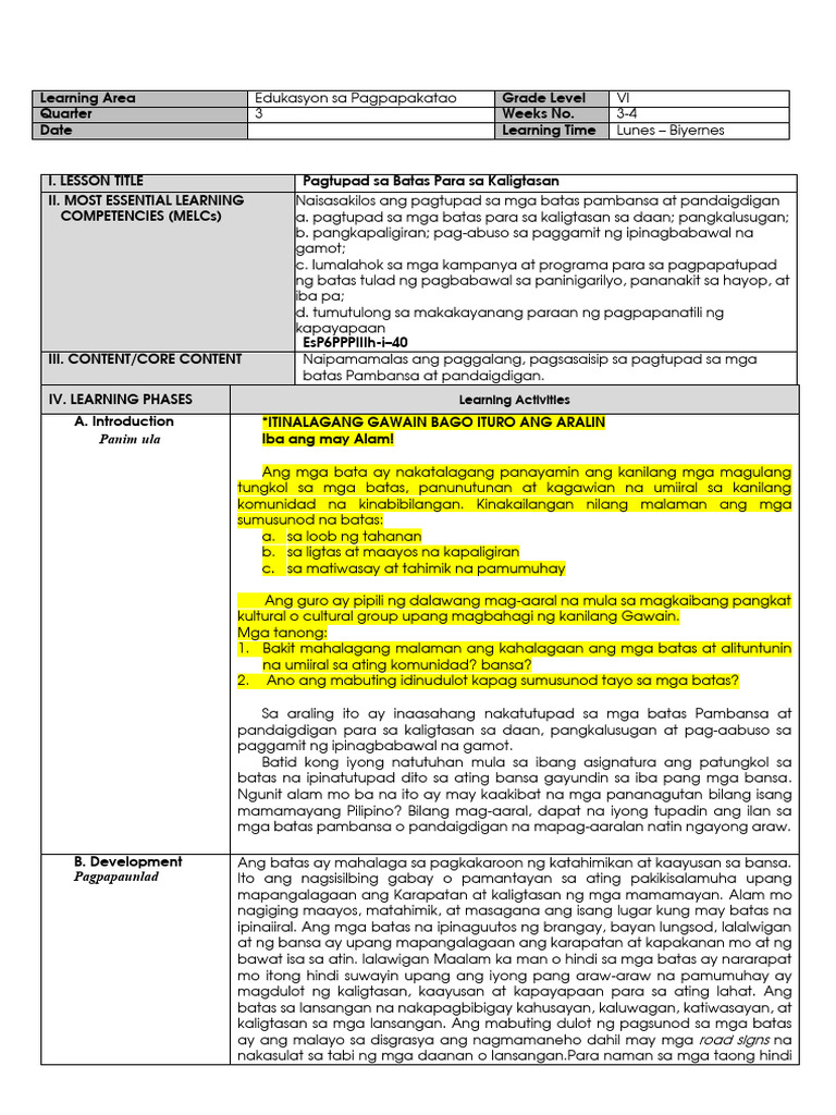 EsP6 Q3 Week3 4 LeaP For 1st CO | PDF