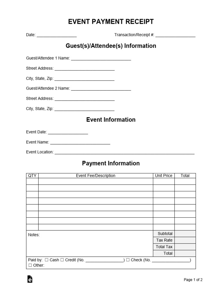 Event Payment Receipt Template | PDF