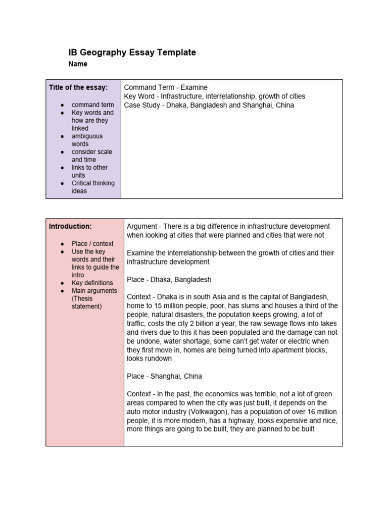 IB Geography Essay Template | PDF | Transport | Economies