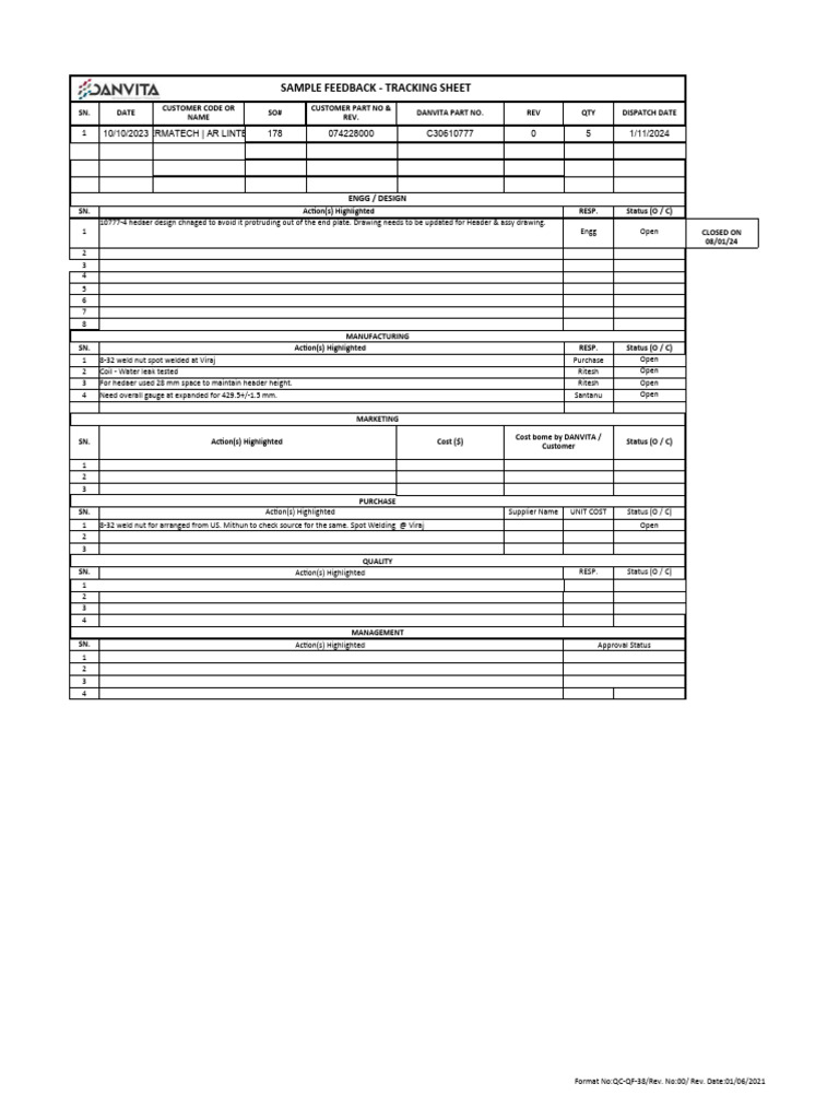 Sample Feedback-Tracking Sheet | PDF | Mechanical Engineering ...