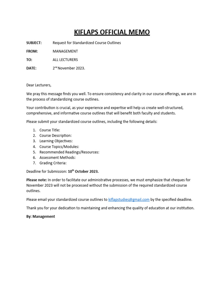 Standardized Course Outlines Request | PDF | Career & Growth