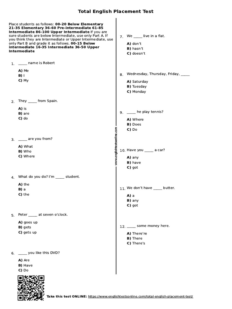 699 - Total English Placement Test | PDF
