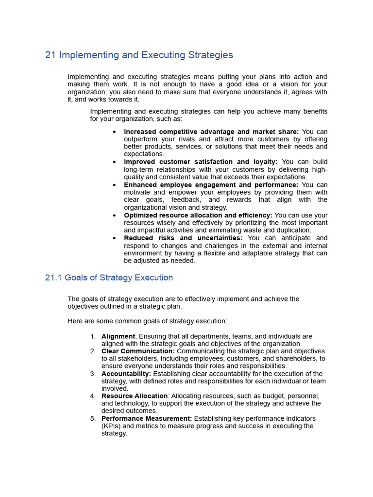 Strategic Management - Implementing & Executing Strategies (Report ...