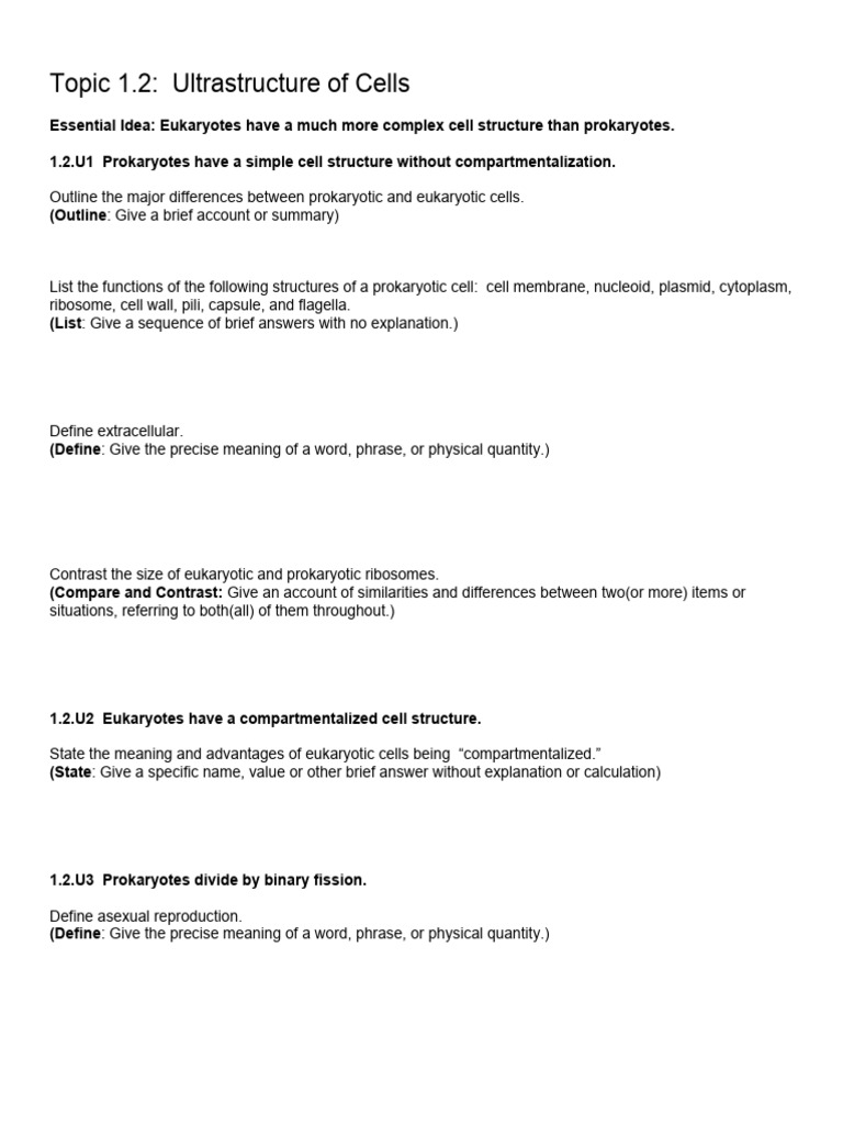 Biology Topic - 1.2 - Ultrastructure - of - Cells - Review | PDF | Cell ...