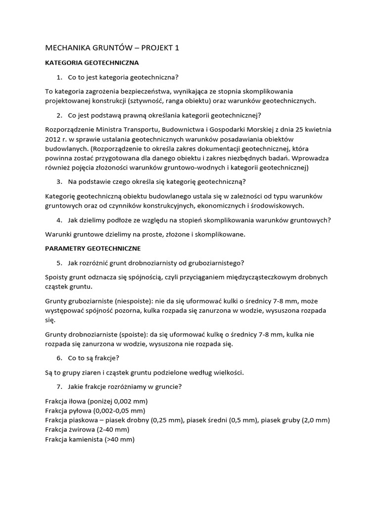 MECHANIKA GRUNTÓW Projekt 1 | PDF