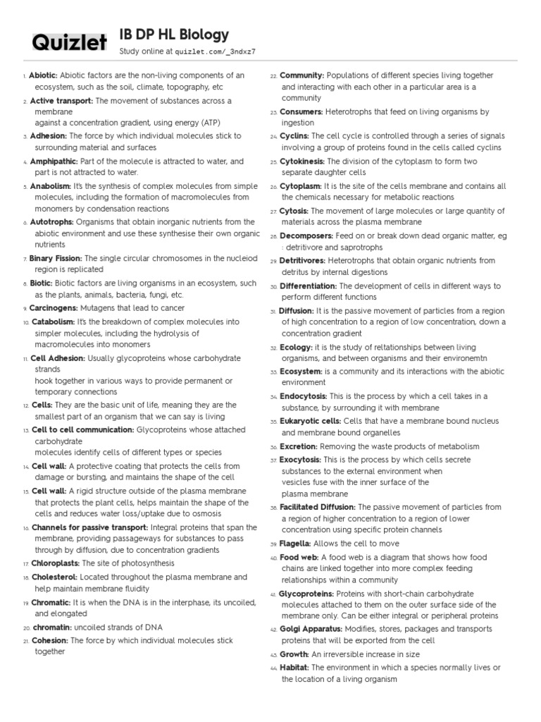 Biology Terms and Definitions for Grade 11 | PDF | Cell (Biology ...