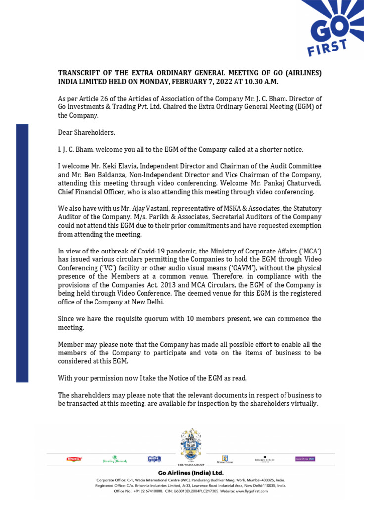 EGM-Transcript | PDF | Business | Corporations