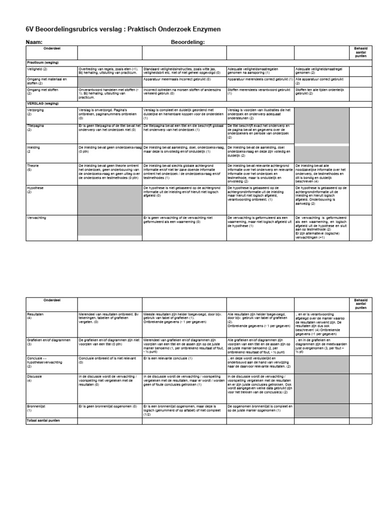 Beoordelingsrubric Verslag PO Enzymen 2023 2024 V6 | PDF