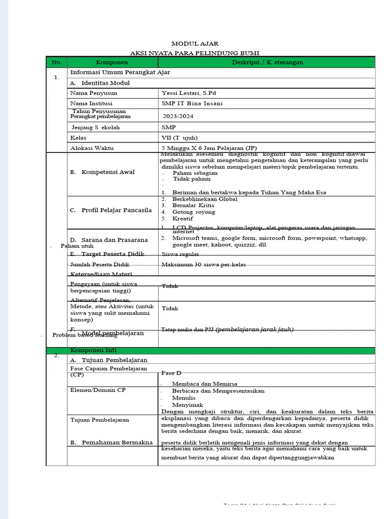 PDF 7 Modul Ajar 4 Aksi Nyata para Pelindung Bumi - Compress | PDF