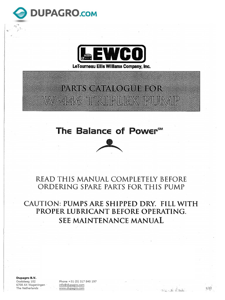 Dupagro EWCO LEWCO Ellis - Williams EW446 W-440 W-446LP SK250 ST250 ...